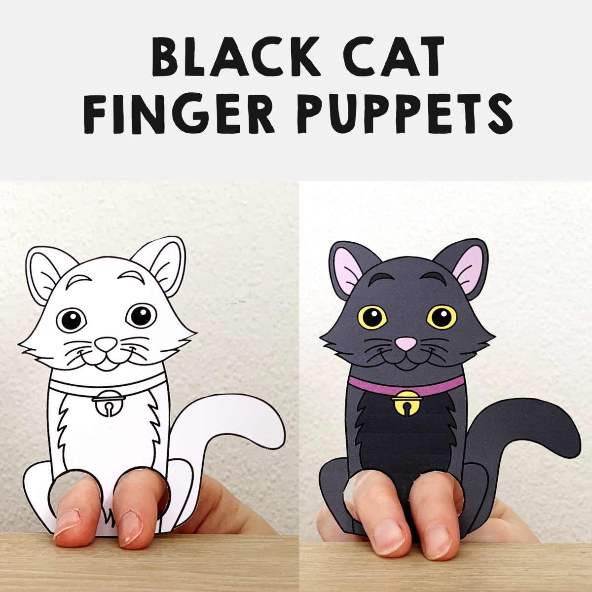 Black Cat Finger Puppet Printable Halloween Coloring Paper Craft ...