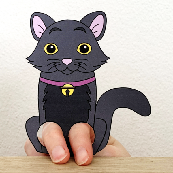 Black Cat Finger Puppet Printable Halloween Coloring Paper Craft ...