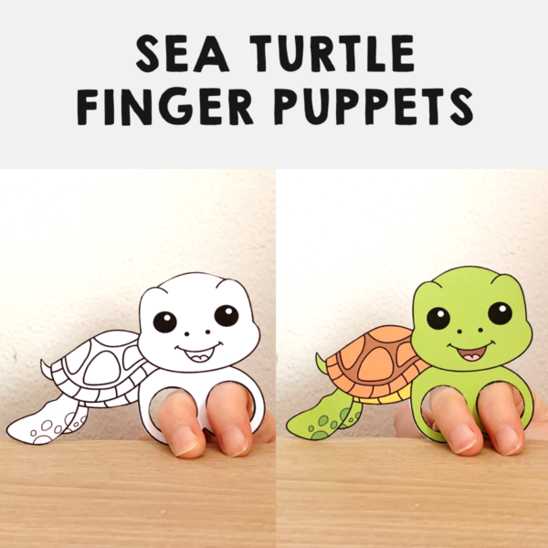 Sea Turtle Finger Puppet Printable Ocean Animal Coloring Paper Craft ...