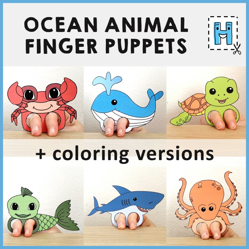 Ocean Animals Finger Puppets Sea Summer Printable Coloring Paper Craft ...