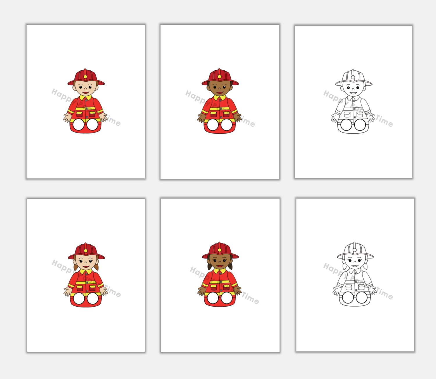 Firefighter Finger Puppet Printable Fireman Career Coloring Paper Craft ...