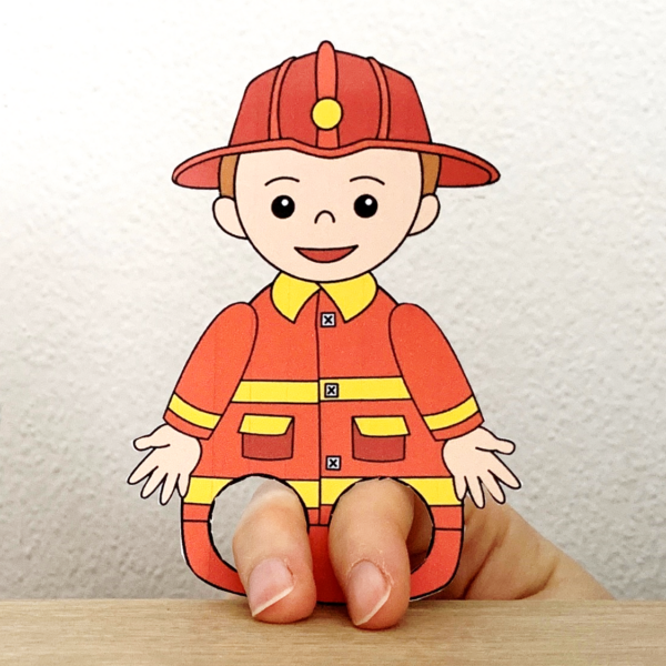 Firefighter Finger Puppet Printable Fireman Career Coloring Paper Craft ...