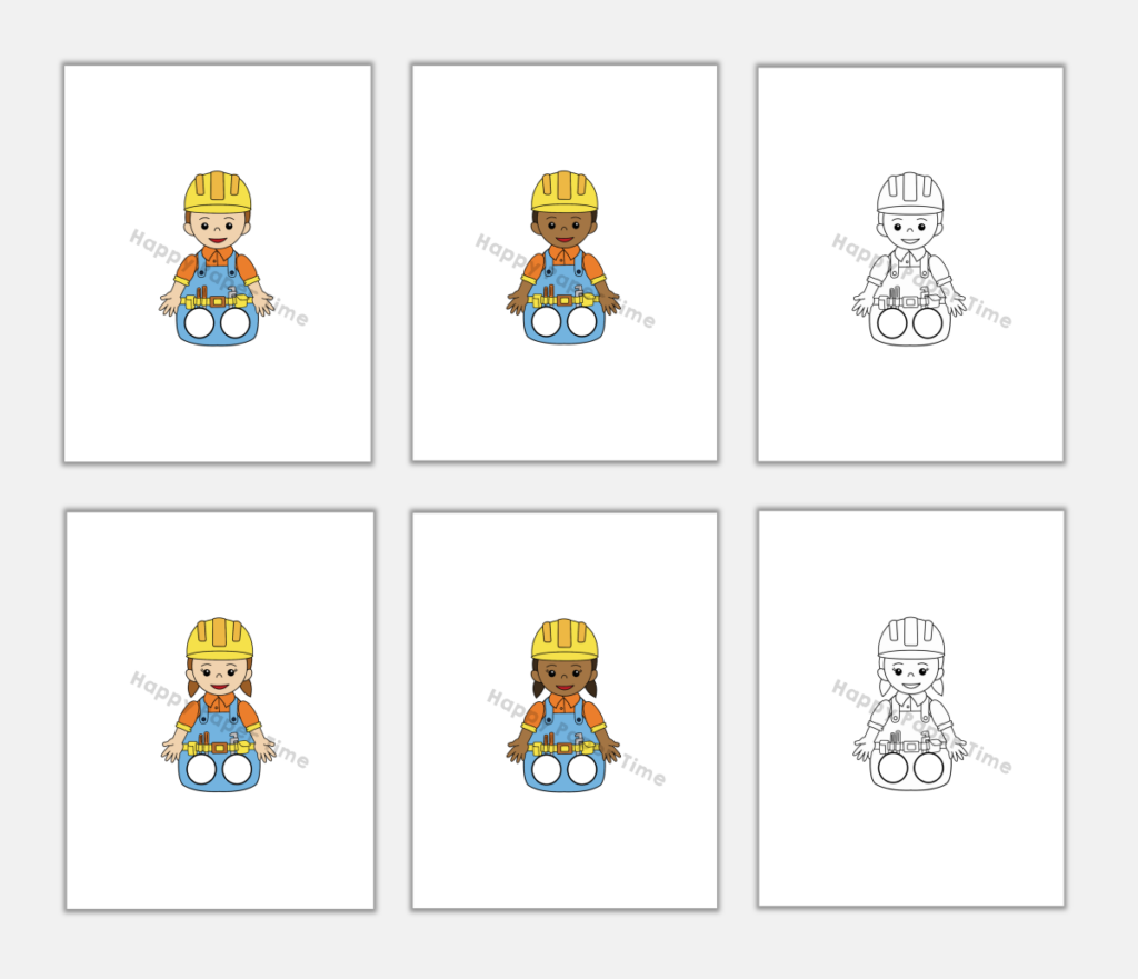 Builder Finger Puppet Printable Worker Career Coloring Paper Craft ...