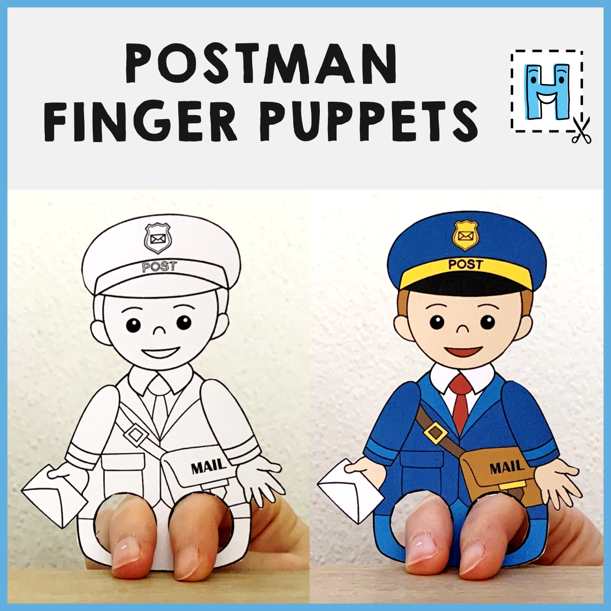Postman Finger Puppet Printable Worker Career Coloring Paper Craft ...