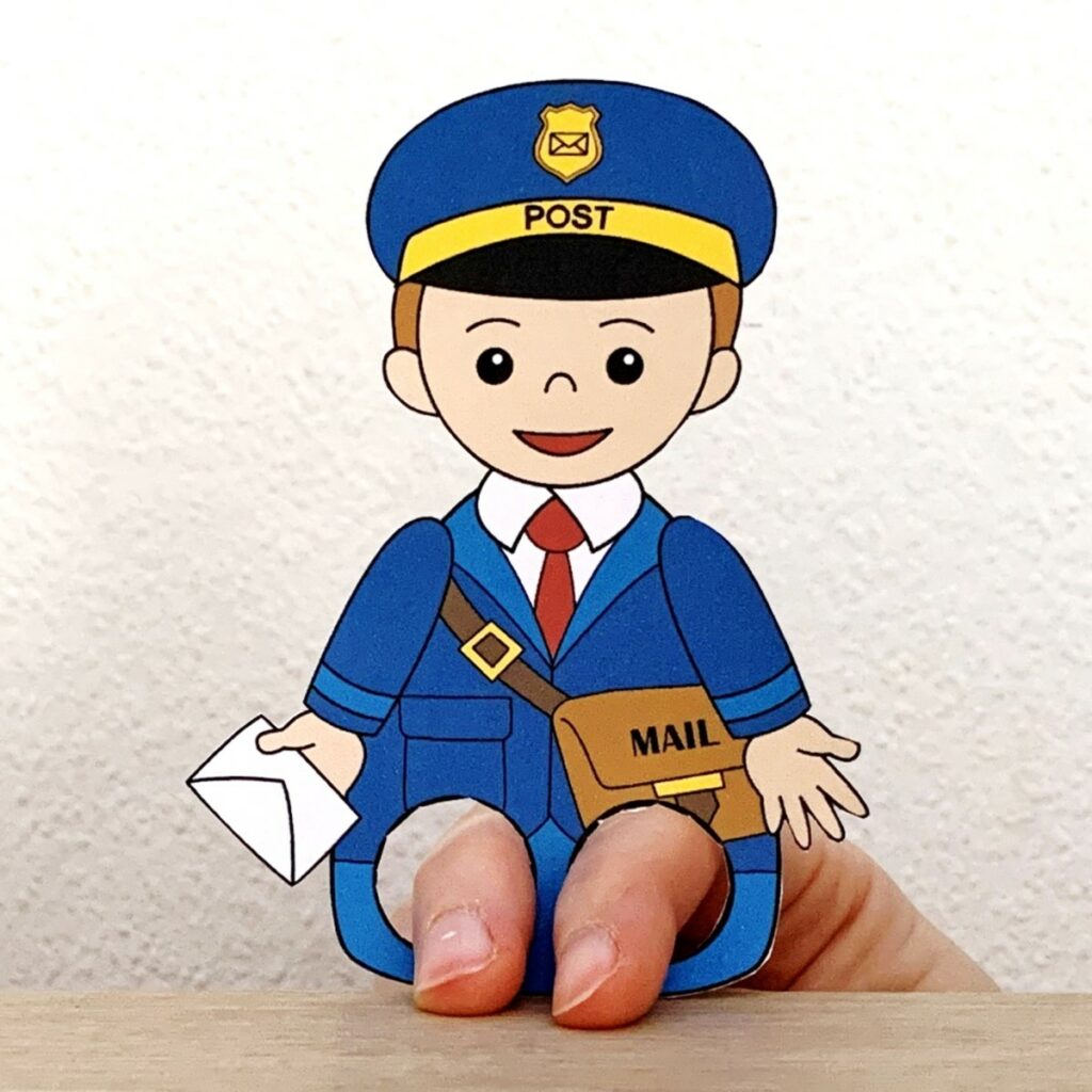 Postman Finger Puppet Printable Worker Career Coloring Paper Craft ...