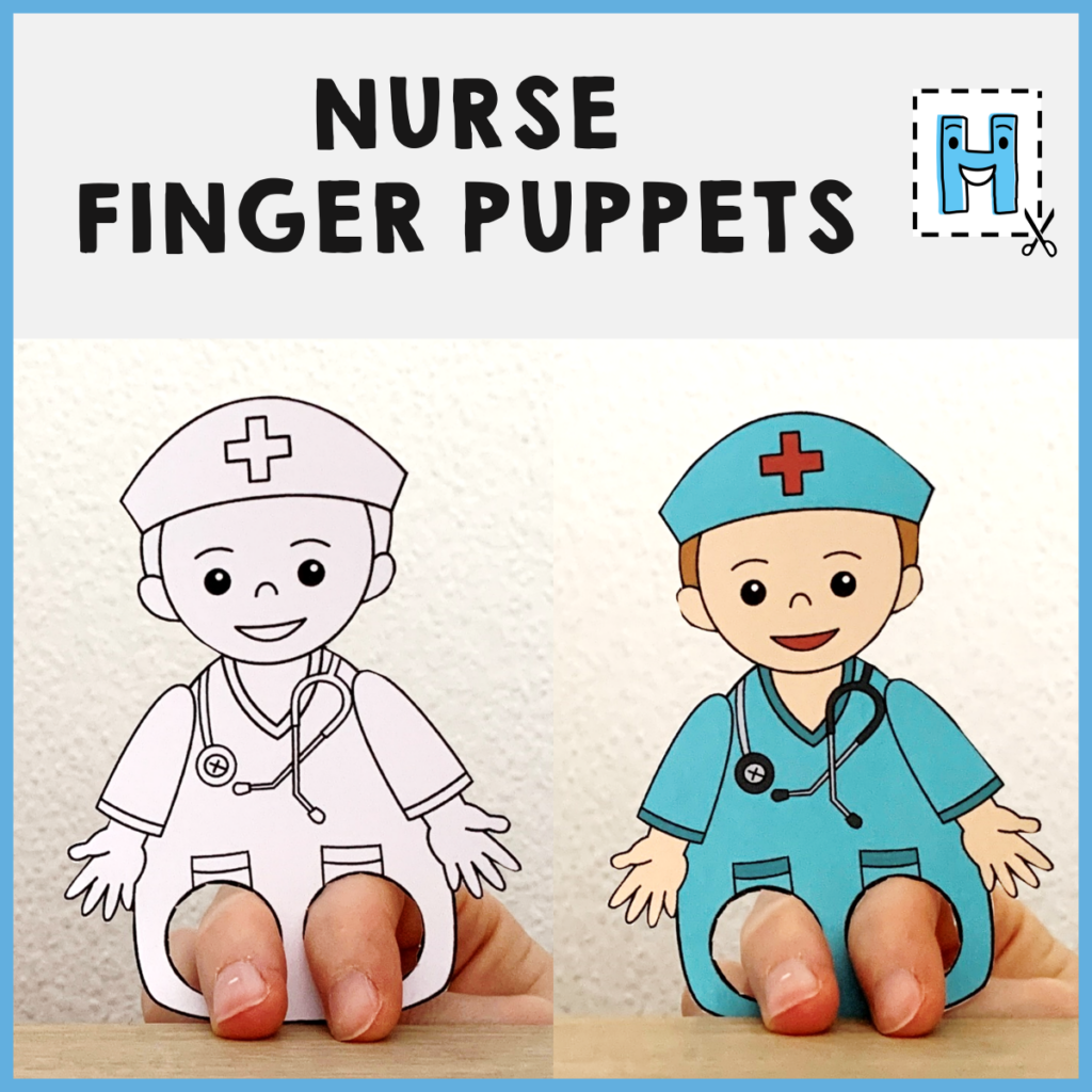 Nurse Finger Puppet Printable Worker Career Coloring Paper Craft ...