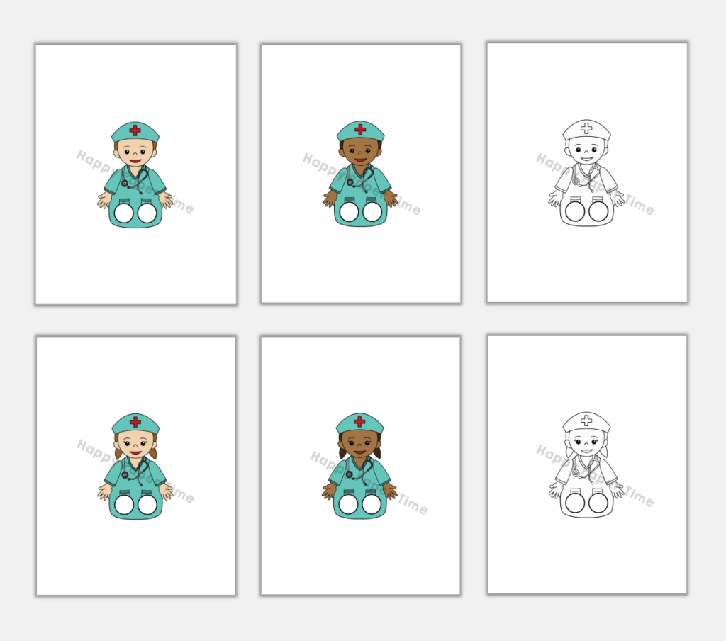 Nurse Finger Puppet Printable Worker Career Coloring Paper Craft ...