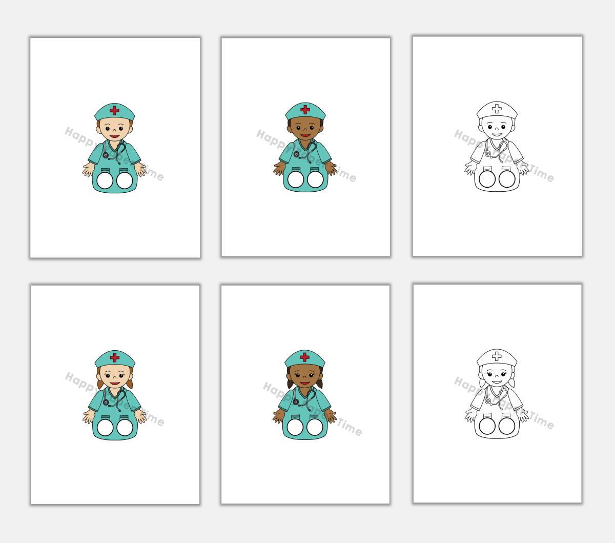 Nurse Finger Puppet Printable Worker Career Coloring Paper Craft ...