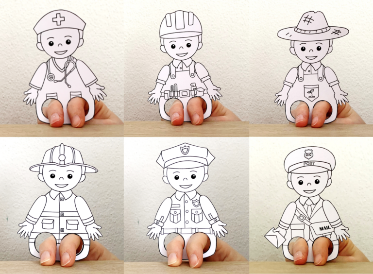 Community Helpers Finger Puppets Career Day Printable Coloring Craft ...