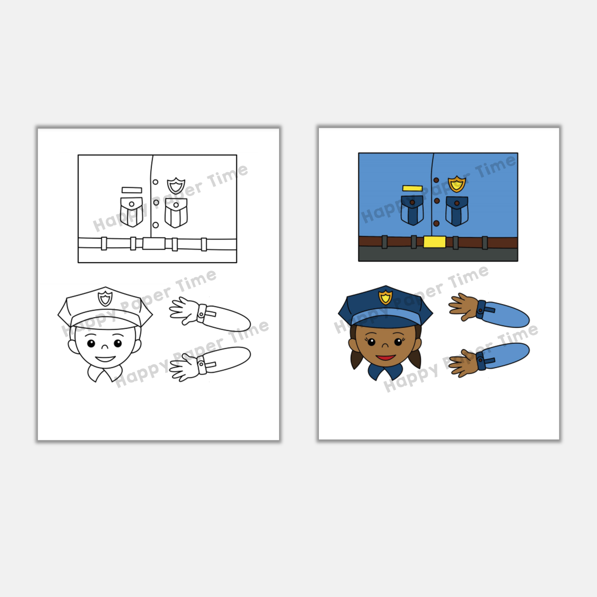 Police officer toilet paper roll craft Printable Career Day Coloring ...