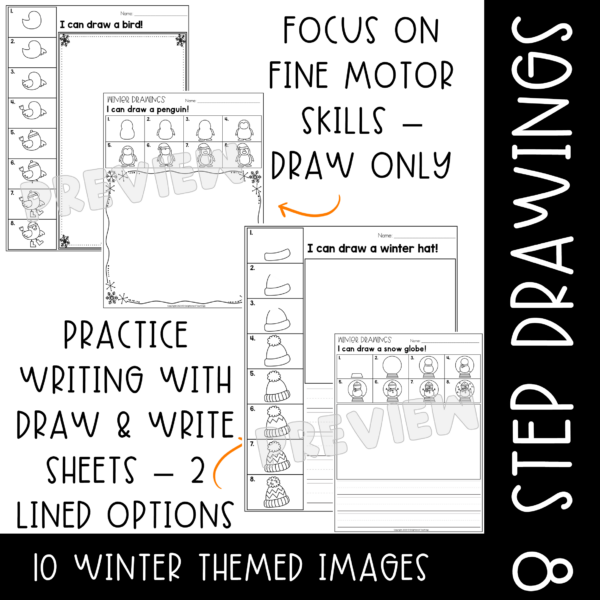 Winter Directed Drawings Worksheets - Winter Writing Prompts - Draw and ...