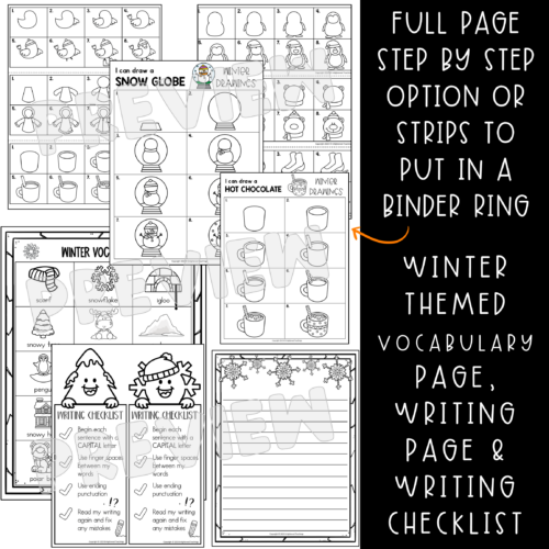 Winter Directed Drawings Worksheets - Winter Writing Prompts - Draw and ...