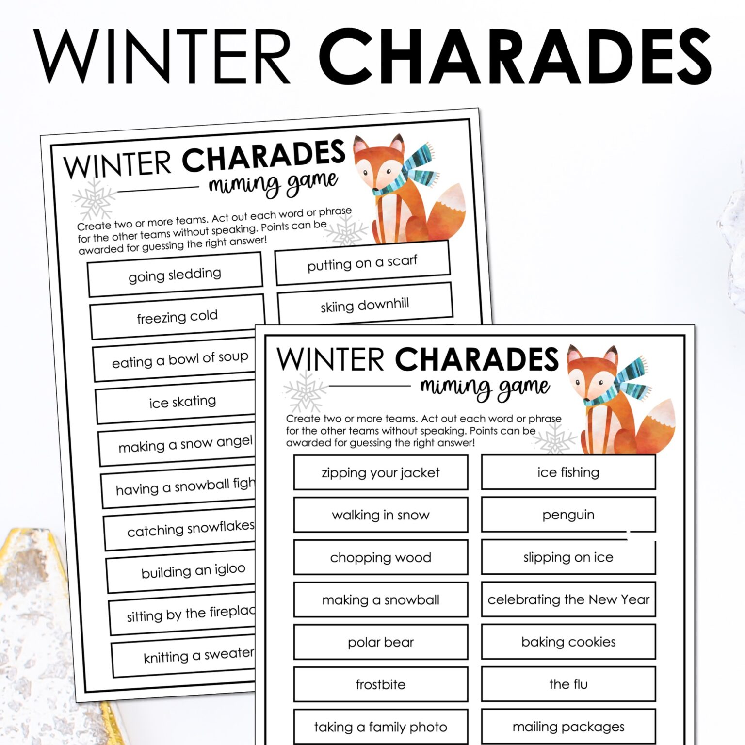 Winter Charades | Winter Miming Game Cards for Kids - Party Game | Made ...