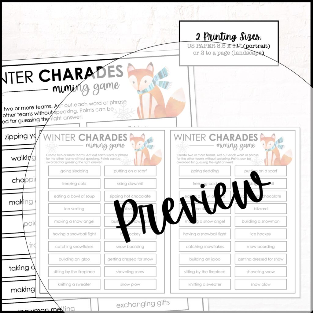 Winter Charades | Winter Miming Game Cards for Kids - Party Game | Made ...