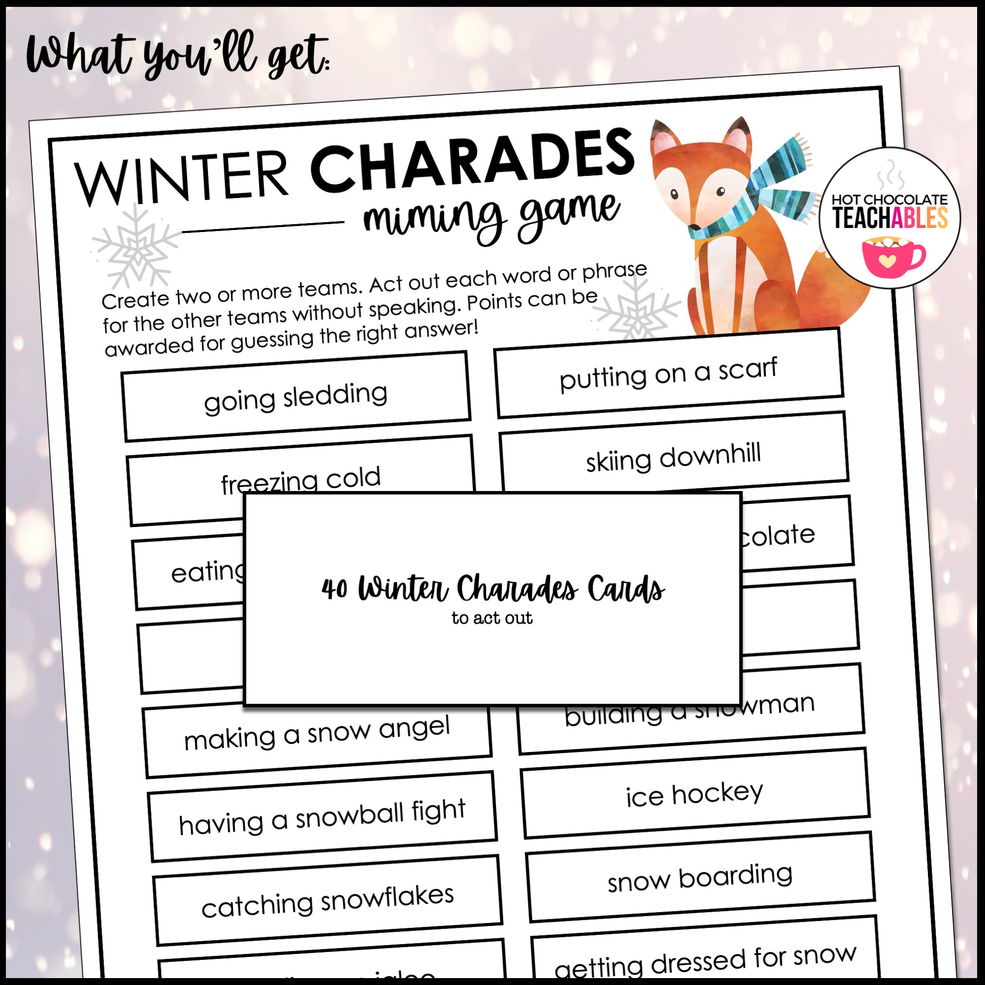 Winter Charades | Winter Miming Game Cards for Kids - Party Game | Made ...