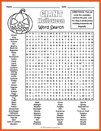NO PREP GIANT HALLOWEEN Vocabulary Word Search Puzzle Worksheet | Made ...