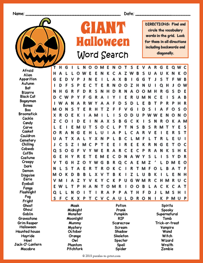NO PREP GIANT HALLOWEEN Vocabulary Word Search Puzzle Worksheet | Made ...