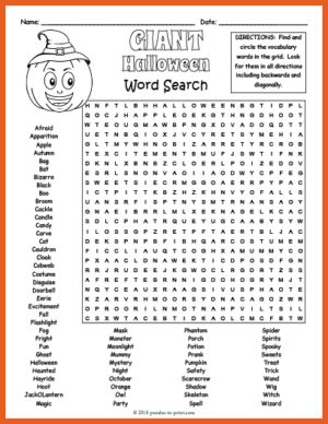 NO PREP GIANT HALLOWEEN Vocabulary Word Search Puzzle Worksheet | Made ...
