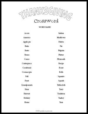 THANKSGIVING CROSSWORD Puzzle Worksheet - No Prep ELA Activity | Made ...
