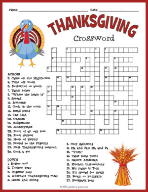 THANKSGIVING CROSSWORD Puzzle Worksheet - No Prep ELA Activity | Made ...