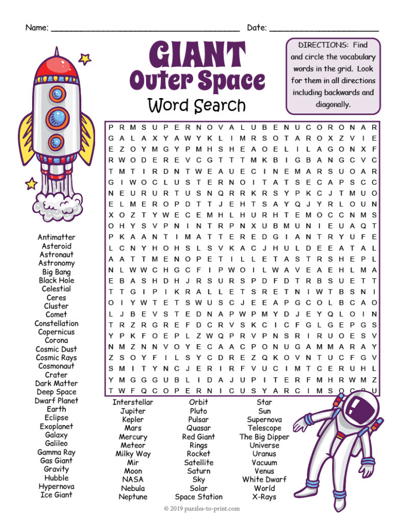 GIANT OUTER SPACE Themed Word Search Puzzle Worksheet Activity | Made ...
