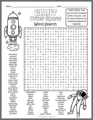 GIANT OUTER SPACE Themed Word Search Puzzle Worksheet Activity | Made ...
