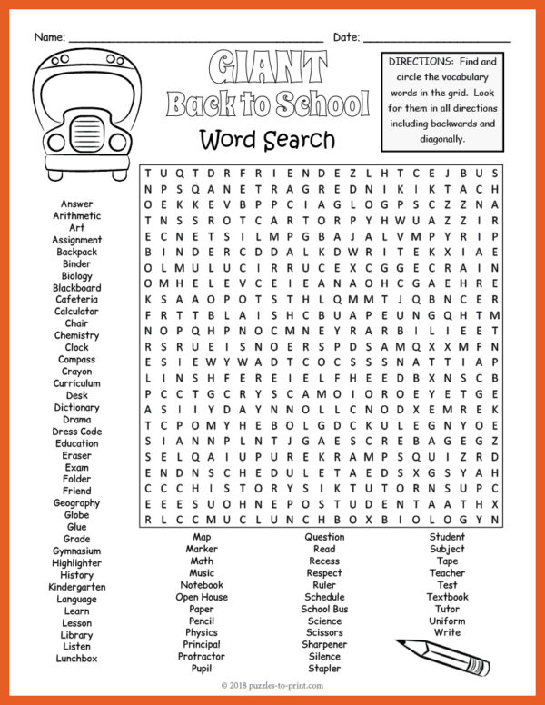 FIRST DAY OF / BACK TO SCHOOL Word Search Puzzle Worksheet - No Prep ...