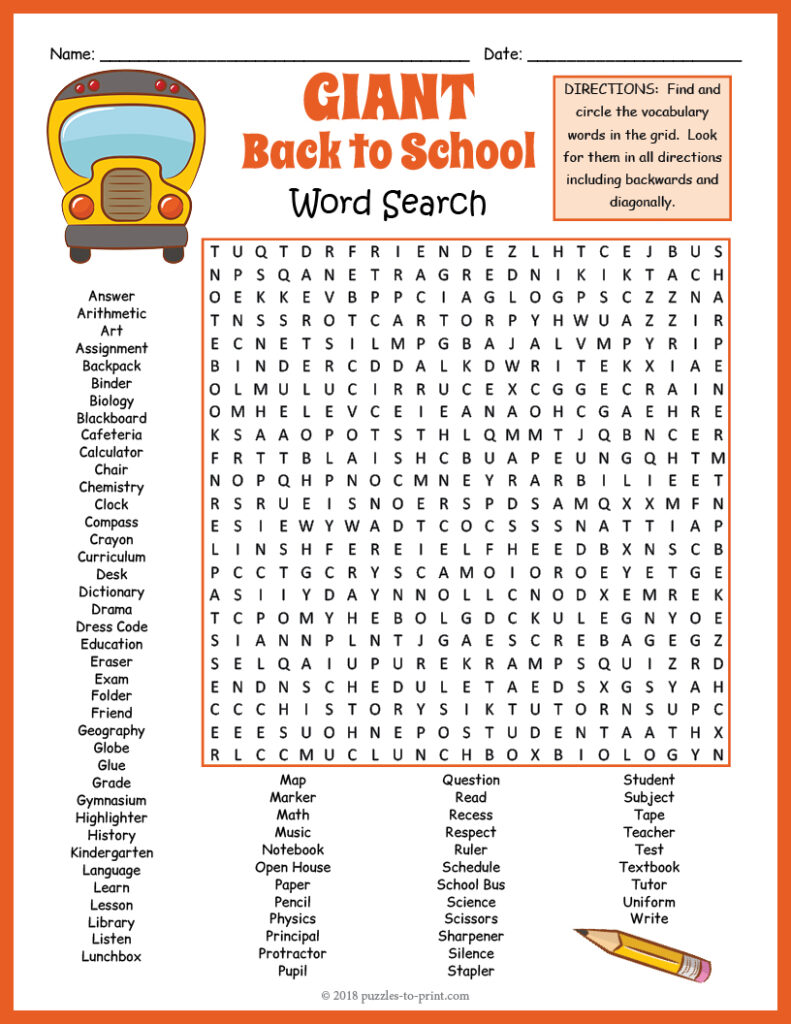 FIRST DAY OF / BACK TO SCHOOL Word Search Puzzle Worksheet - No Prep ...