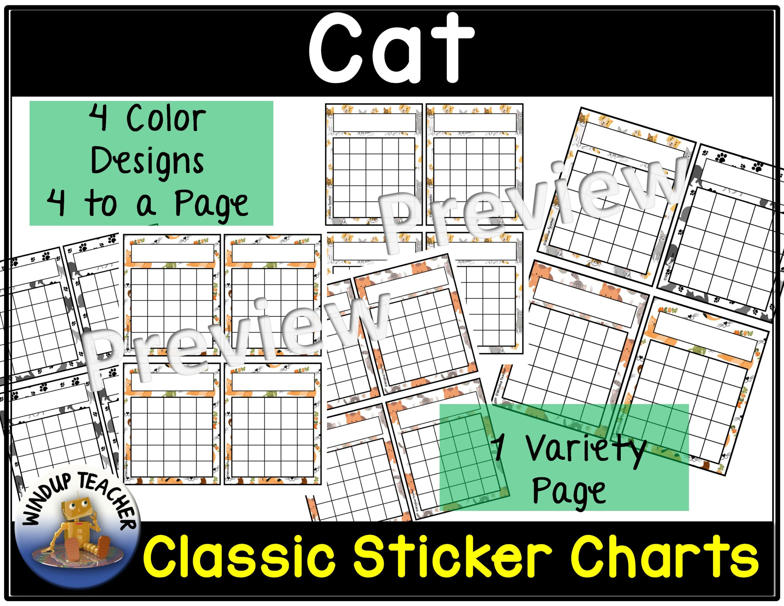 Cat Classic Sticker Charts | Made By Teachers