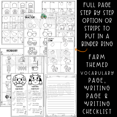 Farm Directed Drawings Worksheets - Farm Writing Prompts - Draw and ...