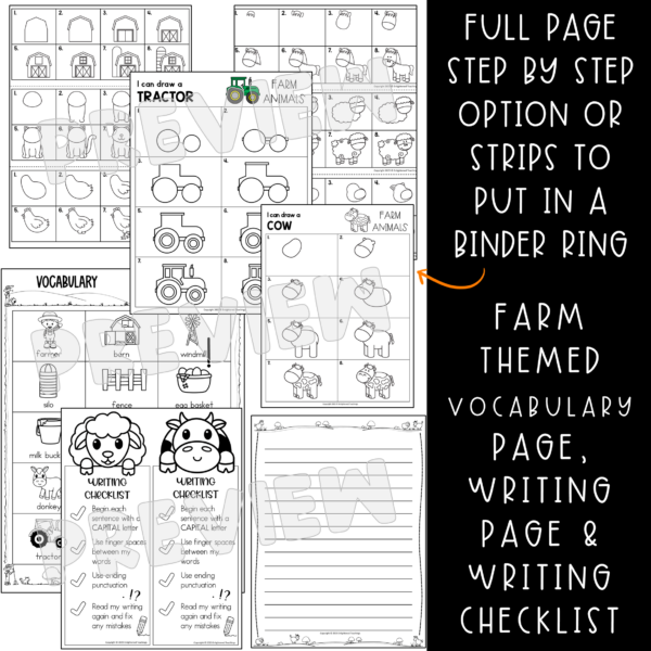 Farm Directed Drawings Worksheets - Farm Writing Prompts - Draw and ...