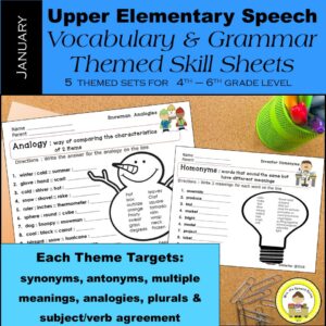 January Speech Therapy Upper Elementary Vocab & Grammar Worksheets ...