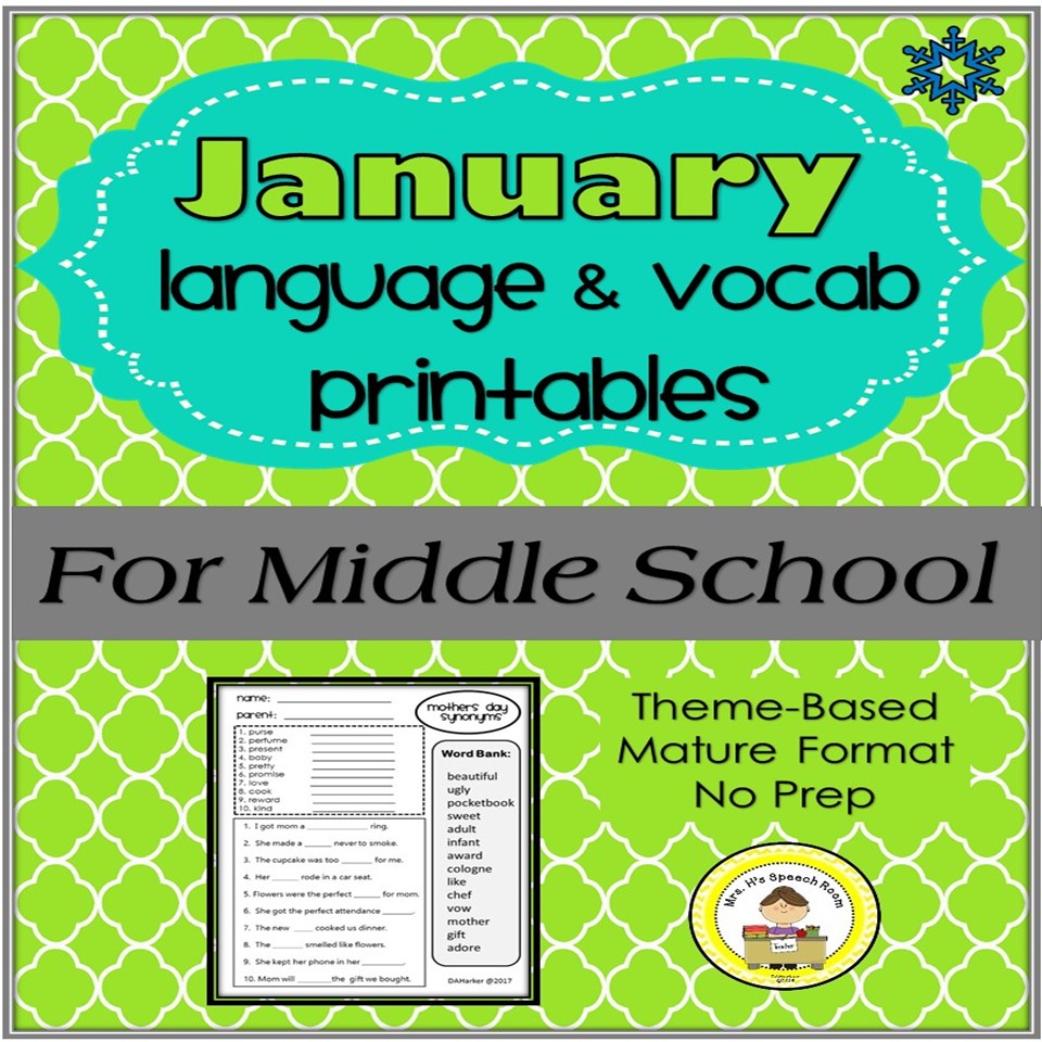 January Language and Vocabulary Printables for Middle School Speech ...