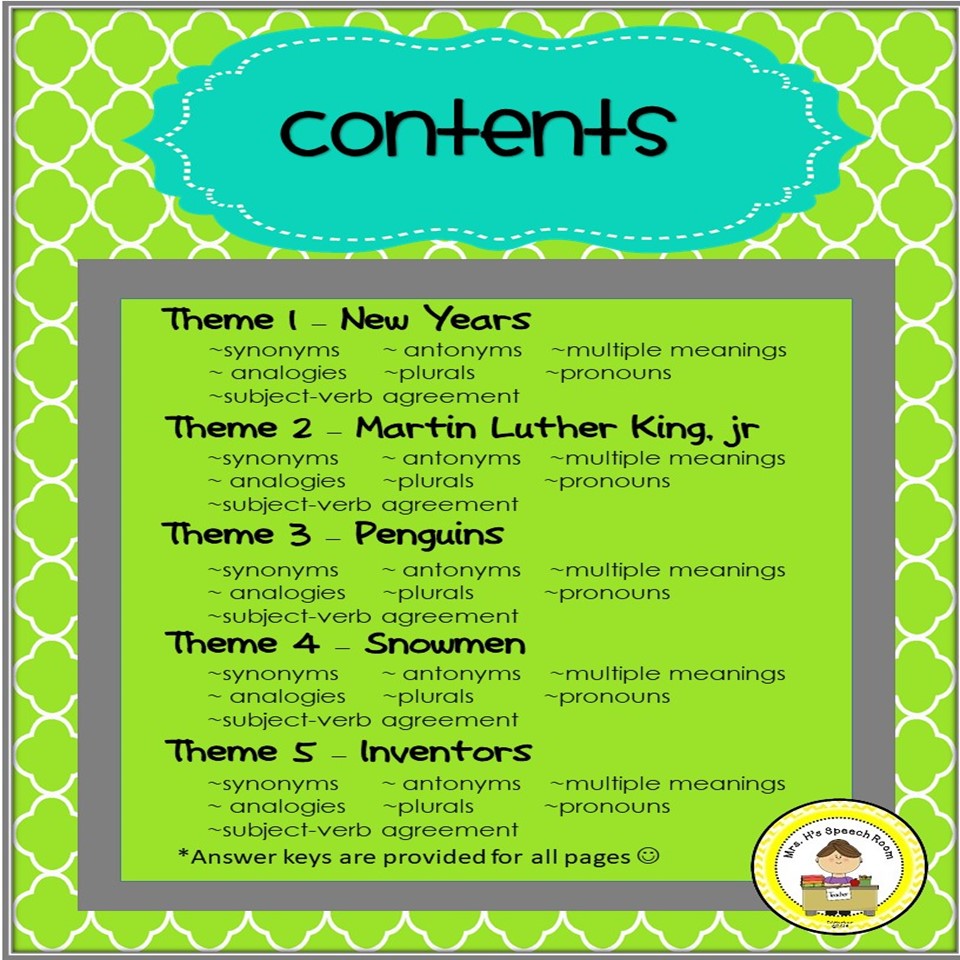 January Language and Vocabulary Printables for Middle School Speech ...
