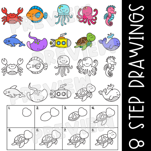 Ocean Directed Drawings Worksheets - Ocean Writing Prompts - Draw and ...