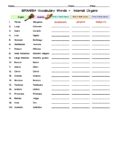 Spanish Internal Organs Vocabulary Word List Column Worksheet | Made By ...
