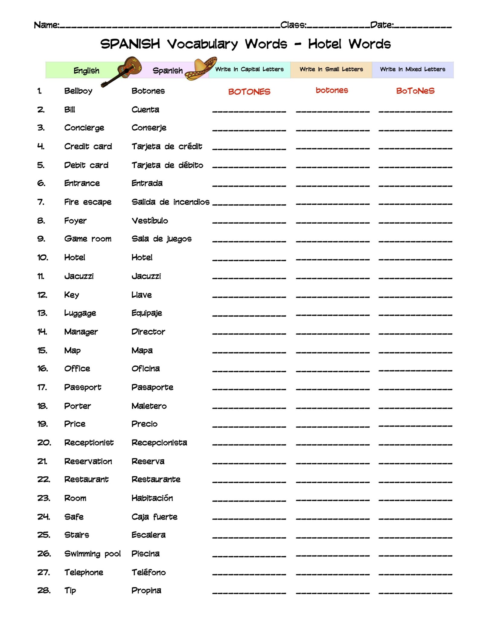 Spanish Gas Station Vocabulary Word List Worksheet & Answer Key | Made ...