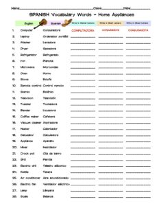 Spanish Hobby Words Vocabulary Word List Column Worksheet | Made By ...