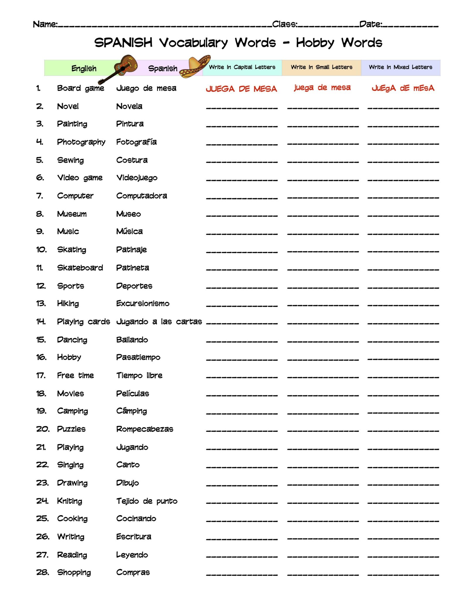 Spanish Jewelry & Accessories Vocabulary Matching Worksheet & Answer ...