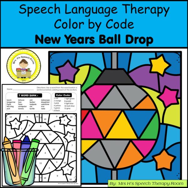 New Years Speech Therapy Color By Code Grab and Go Activity | Made By ...