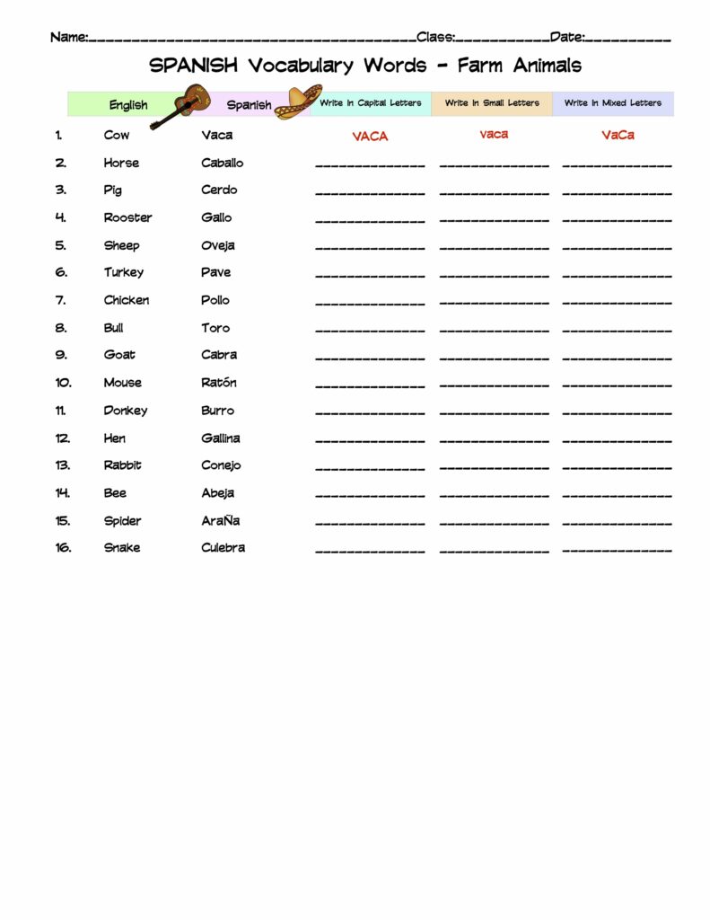 Spanish Farm Animals Vocabulary Word Search & Answer Key | Made By Teachers