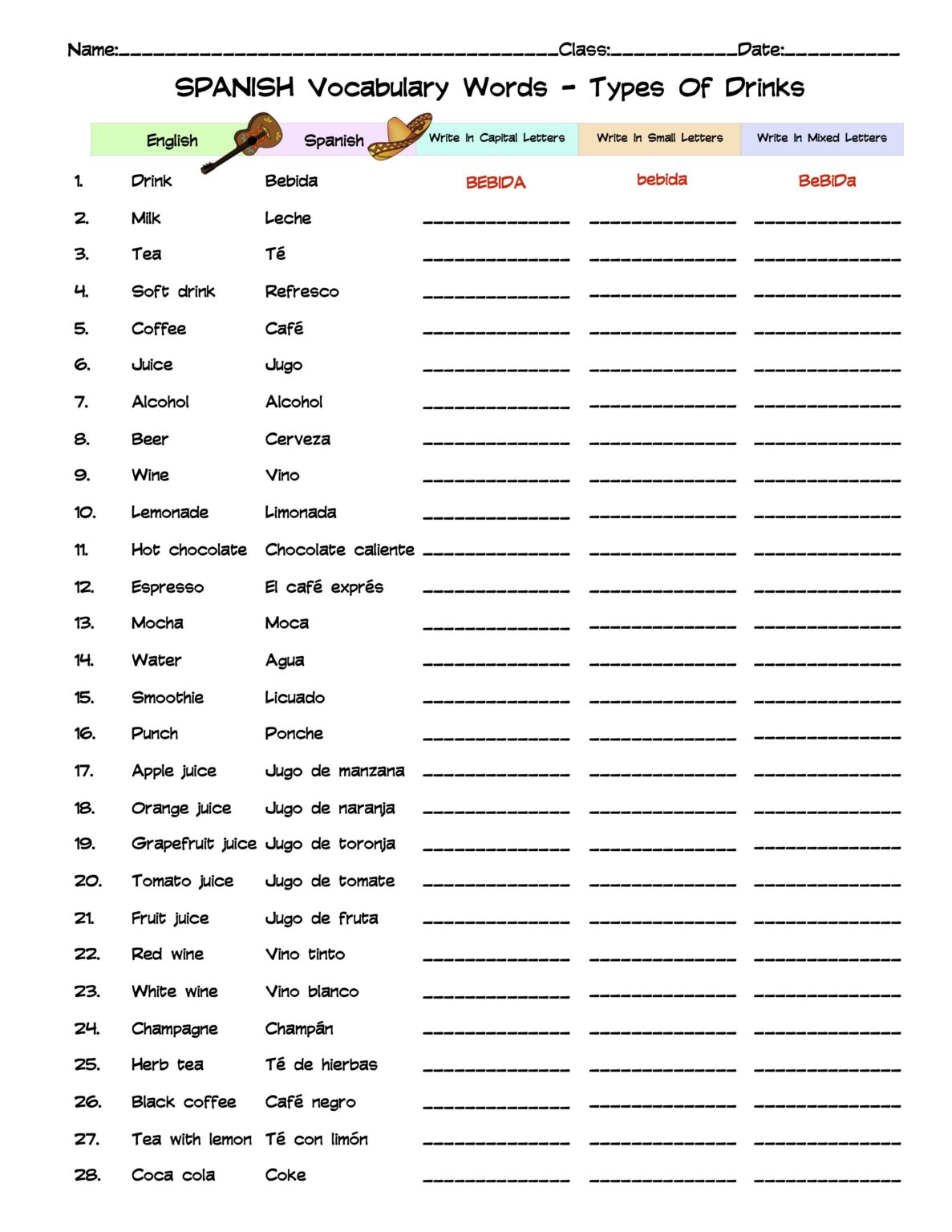 Spanish People Descriptions Vocabulary Matching Worksheet & Answer Key ...