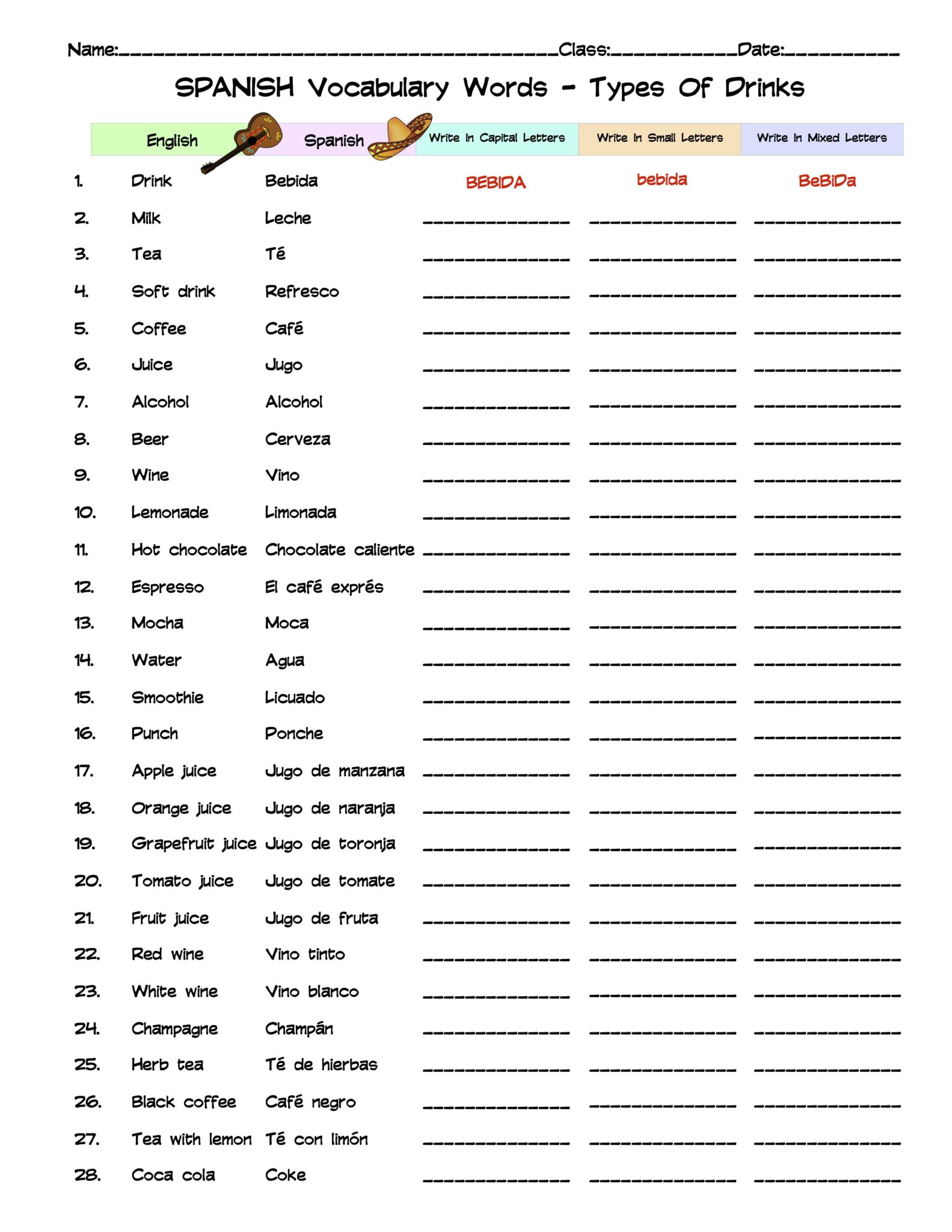Spanish Common Directions Vocabulary Matching Worksheet & Answer Key ...