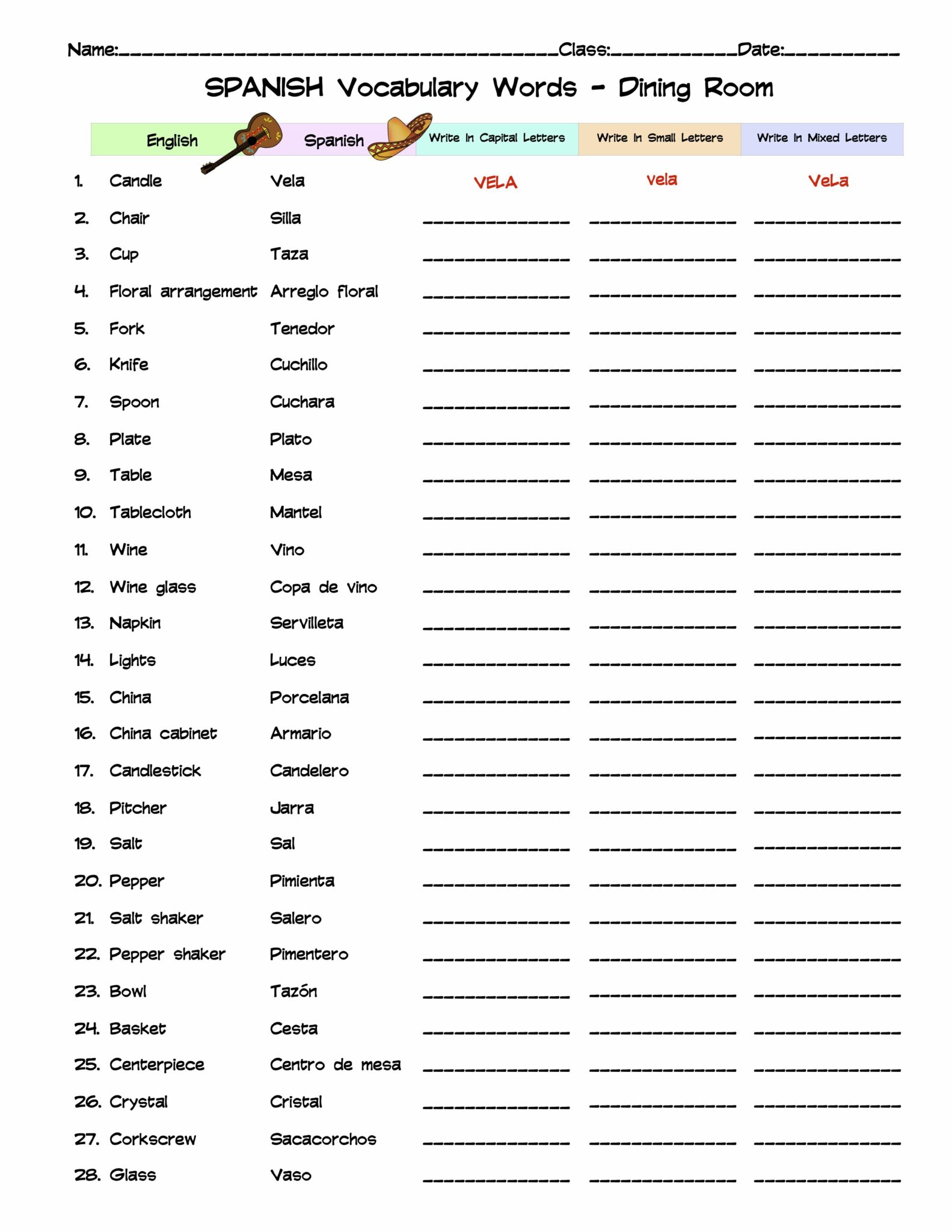 Spanish Party Vocabulary Word List Worksheet & Answer Key | Made By ...