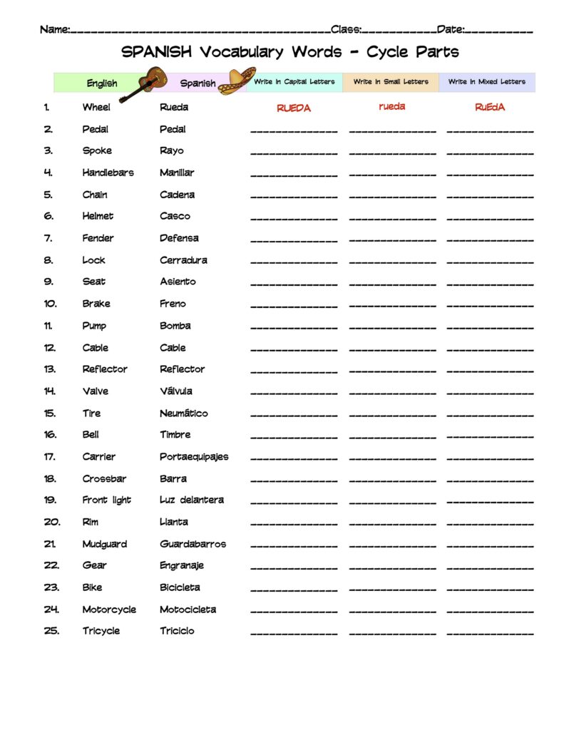 Spanish Medical Terms Vocabulary Word List Column Worksheet | Made By ...