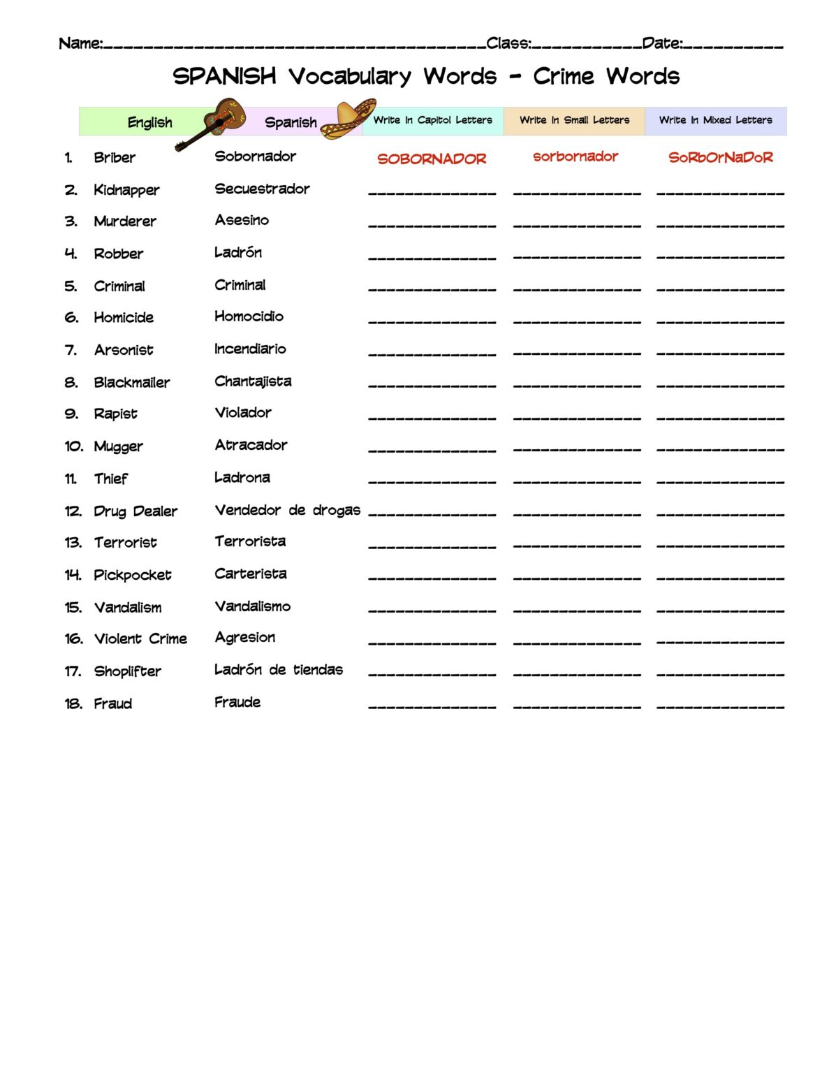 Spanish Insects Vocabulary Word List Worksheet & Answer Key | Made By ...