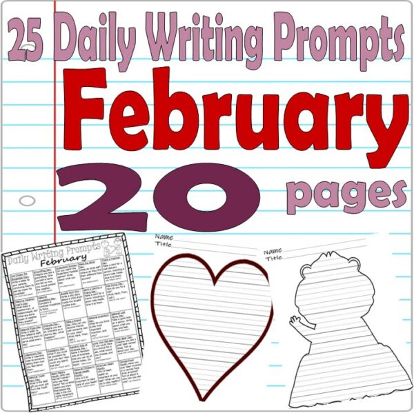 February Journal 25 Daily Writing Prompts Graphic Organizer Shaped ...