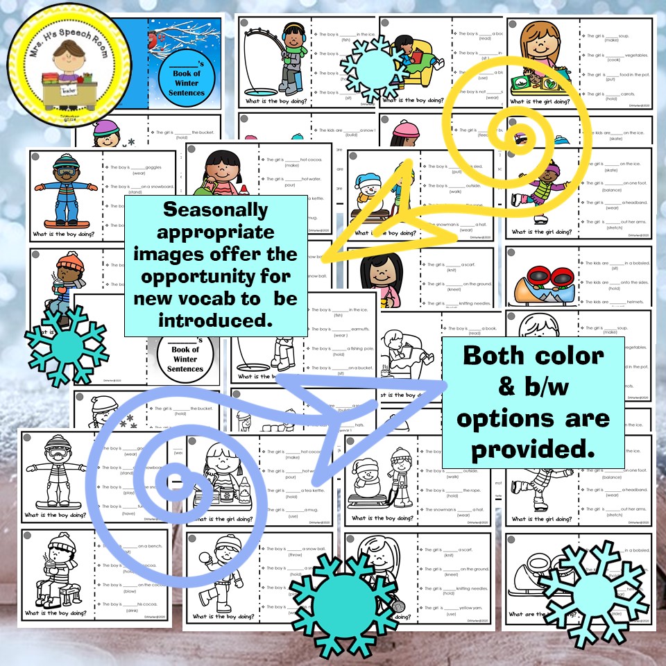 Winter Speech Therapy Present Progressive Verb Sentence Activities ...