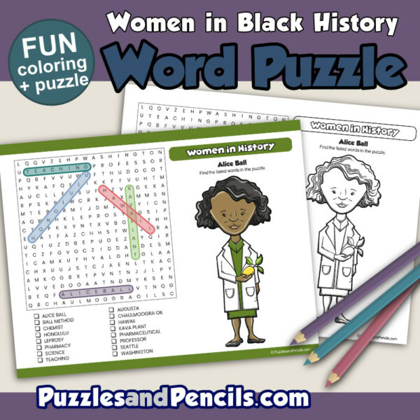 Alice Ball Word Search Puzzle Activity Page | Black History Month ...
