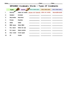 Spanish Cycle Parts Vocabulary Word List Worksheet & Answer Key - Made ...